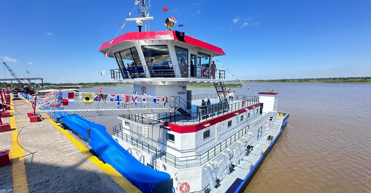 We celebrated the baptism of the push boat, Veronica V.